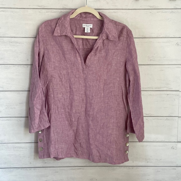 Antibes Blanc | Tops | Antibes Blanc Purple Split Neck Linen Tunic Top ...